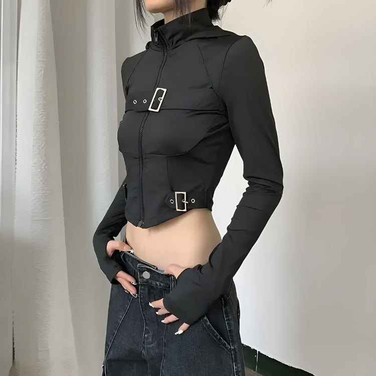 Cyberpunk Belted Zip-Up Crop Jacket – MAUVSTUDIO®