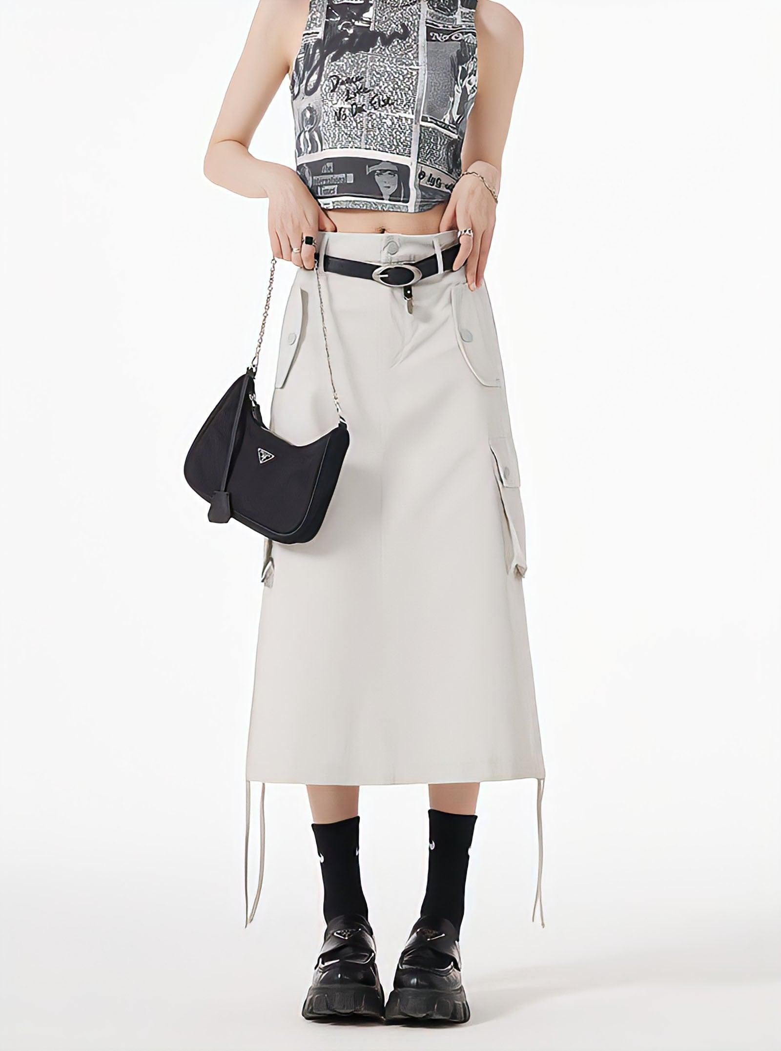 Slit & String Detailed Cargo Midi Skirt - Mauv Studio – MAUV STUDIO®