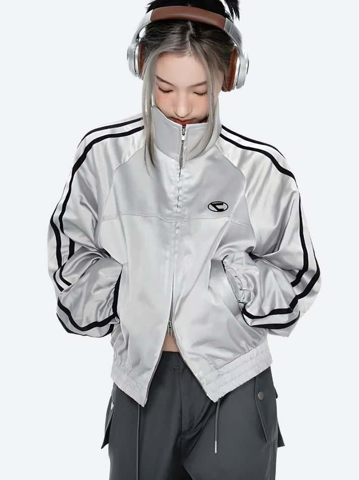 Y2K Cyberpunk Reflective Double Zip-Up Jacket - Mauv Studio